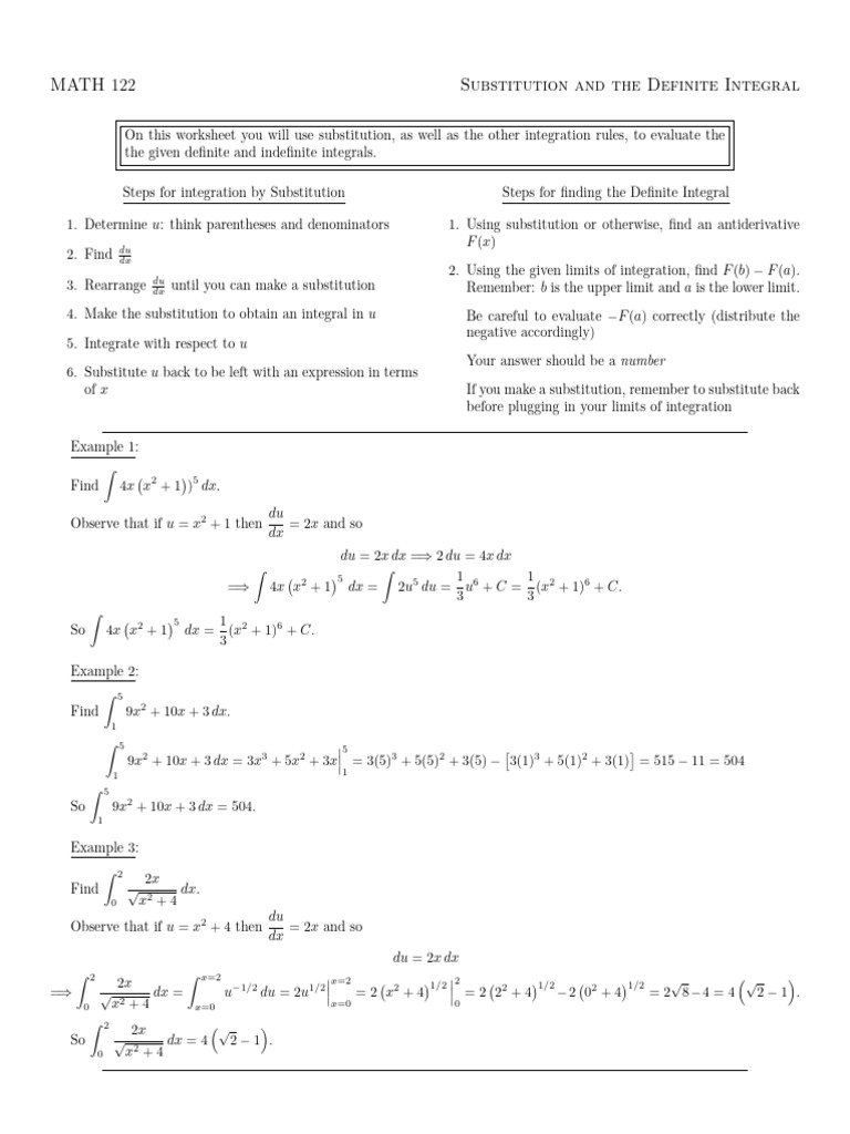 Integration by Substitution Guide | PDF | Integral | Operator Theory