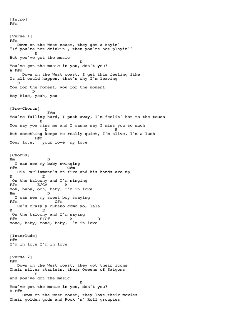 West Coast Love Song Lyrics | PDF | Song Structure | Songs