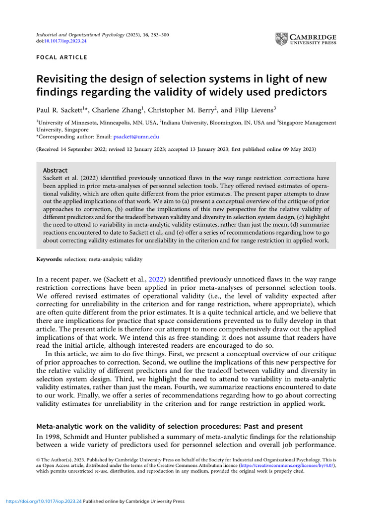 Revisiting The Design of Selection Systems in Light of New Findings Regarding The Validity of ...
