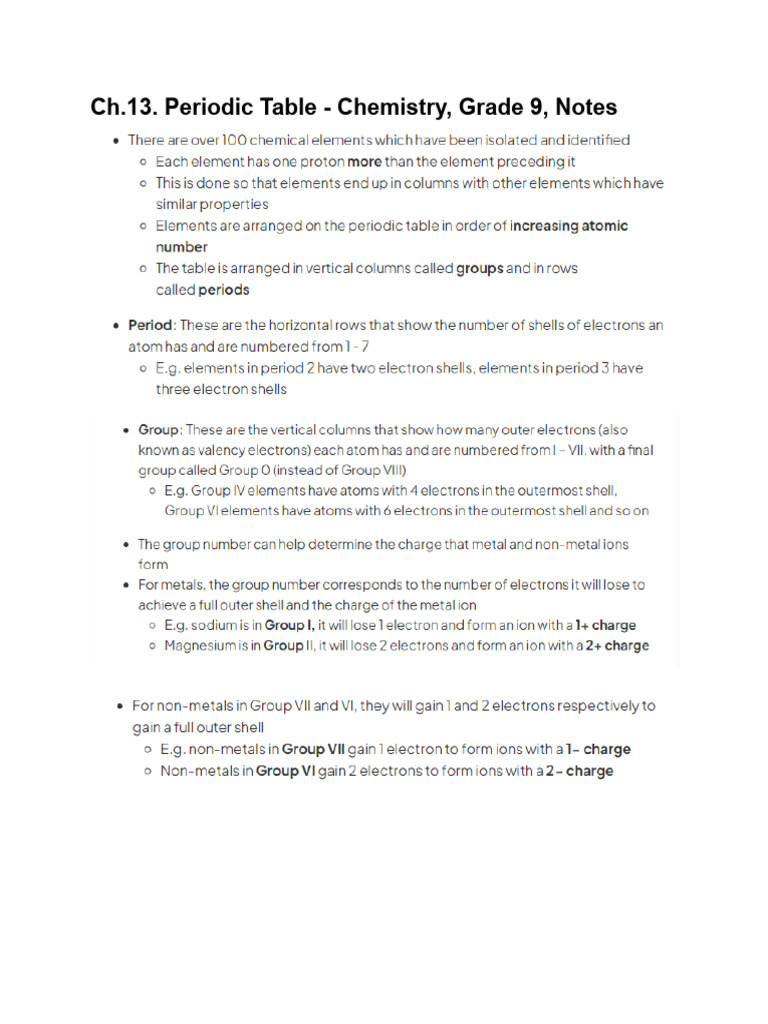 Ch.13. Periodic Table - Chemistry, Grade 9 | PDF