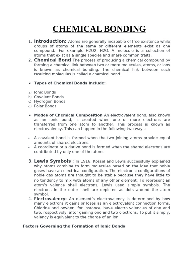 CHEMICAL BONDING | PDF | Chemical Bond | Ionic Bonding