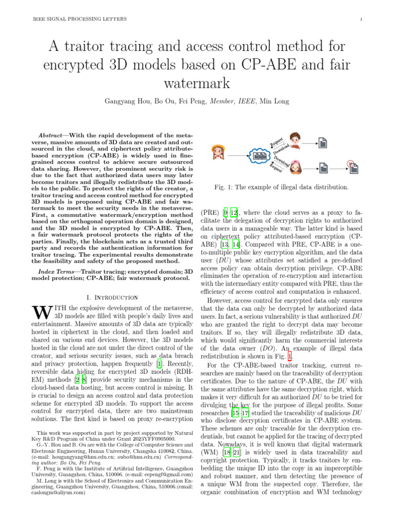 A Traitor Tracing and Access Control Method For Encrypted 3D Models Based On CP-ABE and Fair ...