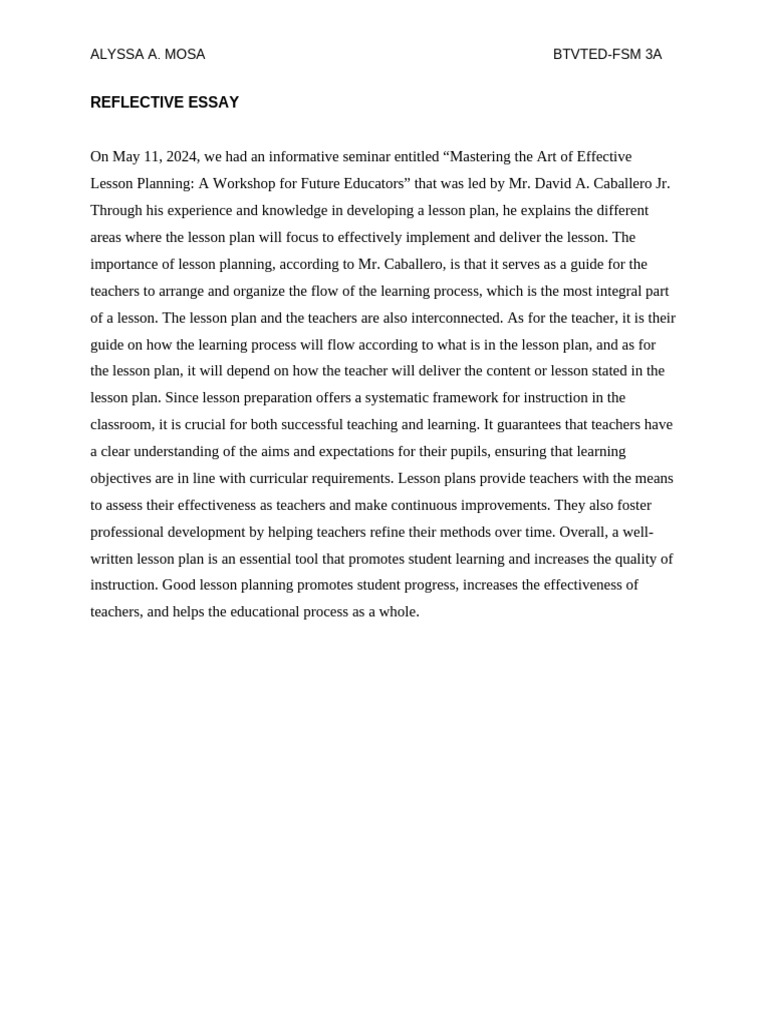 Mosa Reflective-Essay | PDF