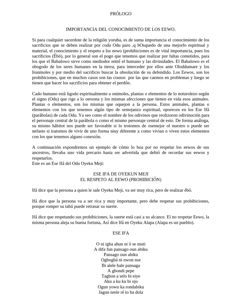 Eewo Odu Ifa | PDF | Religiones religiosas | Creencia religiosa y doctrina