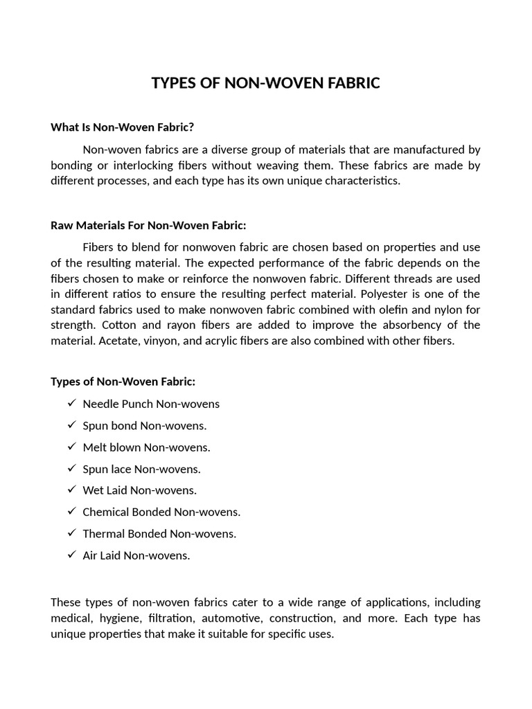 Types and Characteristics of Non-Woven Fabrics | PDF | Nonwoven Fabric ...