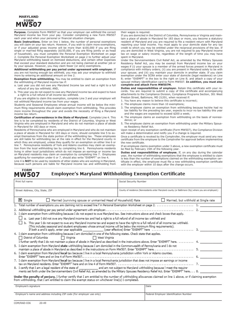 Yw2025 Maryland-mw507 Form | PDF | Tax Exemption | Tax Refund