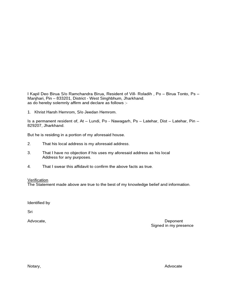 Affidavit of Address Confirmation | PDF