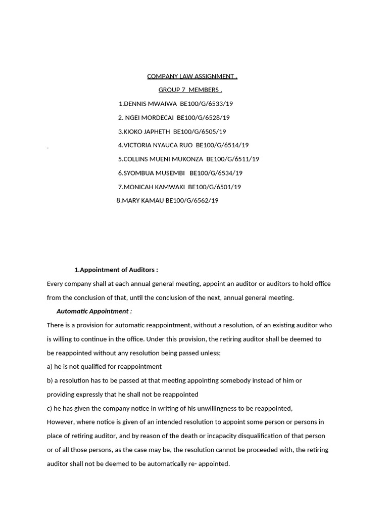 Auditors and Secretaries of A Company% | PDF | Audit | Partnership
