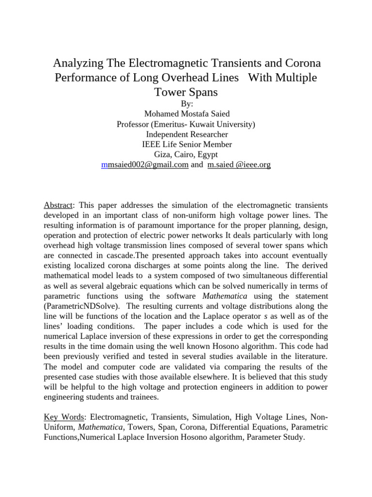 Analyzing The Electromagnetic Transients and Corona Performance of Long Overhead Lines With ...