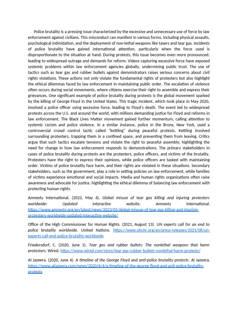 Police Brutality Is A Pressing Issue Characterized by The Excessive and ...