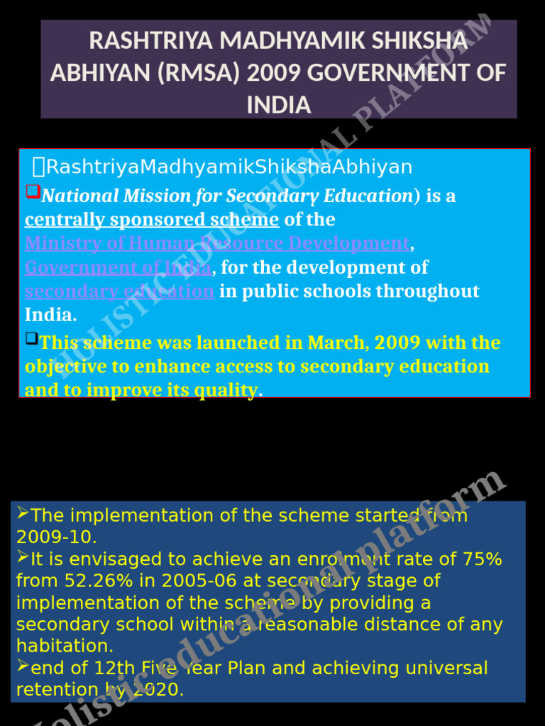 Rashtriya Madhyamik Shiksha Abhiyan (Rmsa) 2009 (Rmsa | PDF