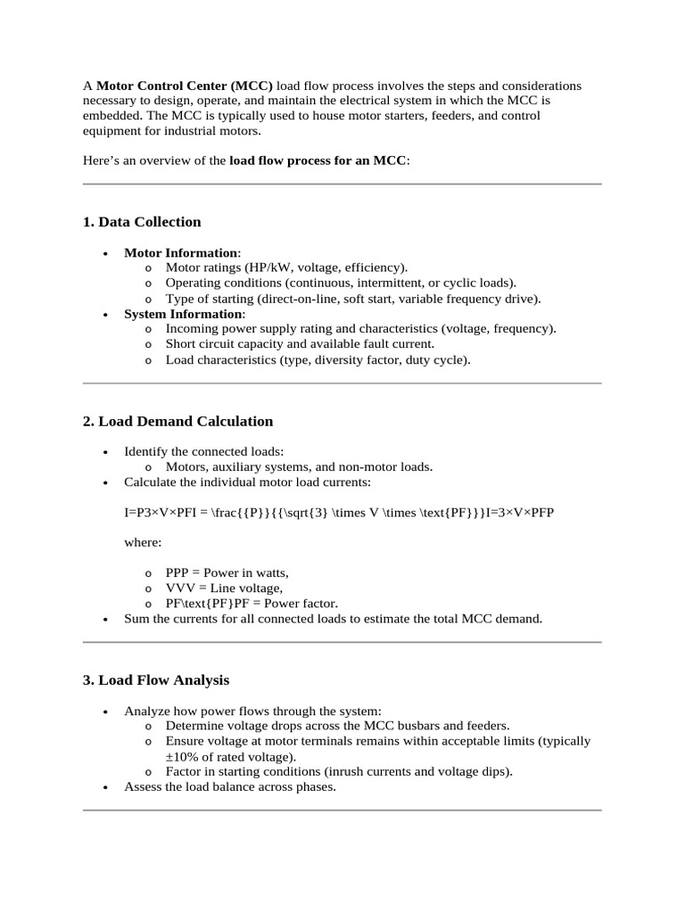MCC Load Flow | PDF | Relay | Manufactured Goods