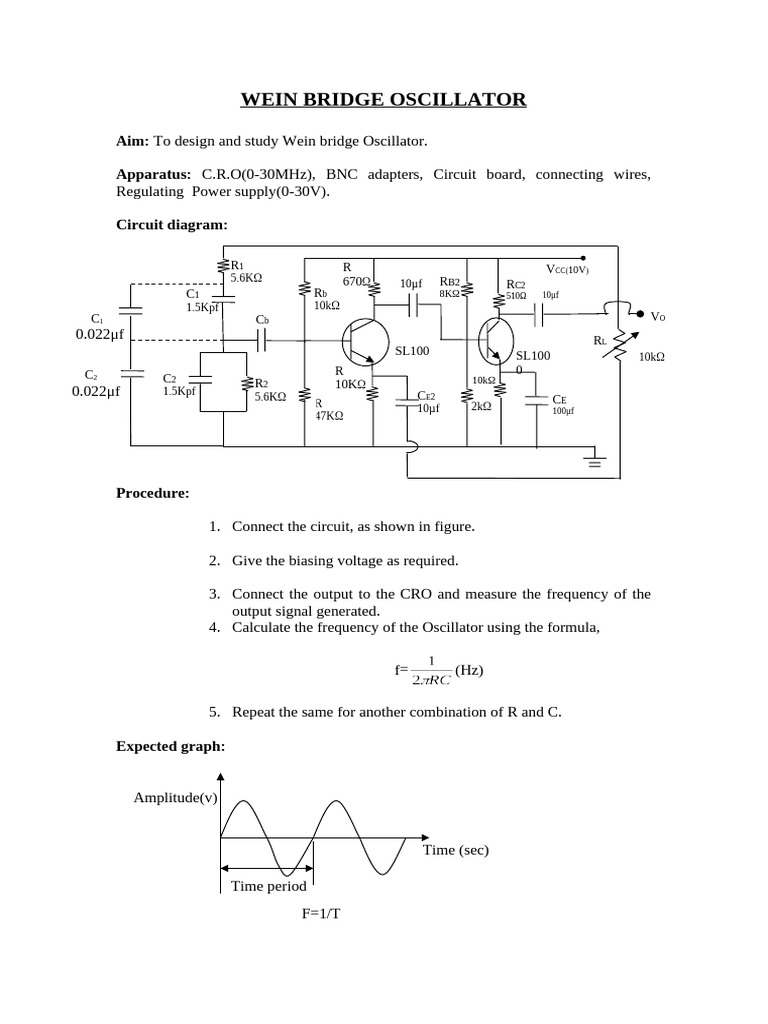 Wein Bridge Oscillator-1 | PDF | Electronic Oscillator ...