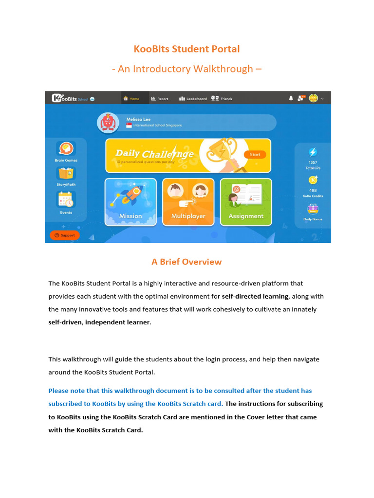 KooBits Student Portal Walkthrough | PDF | Password | Learning
