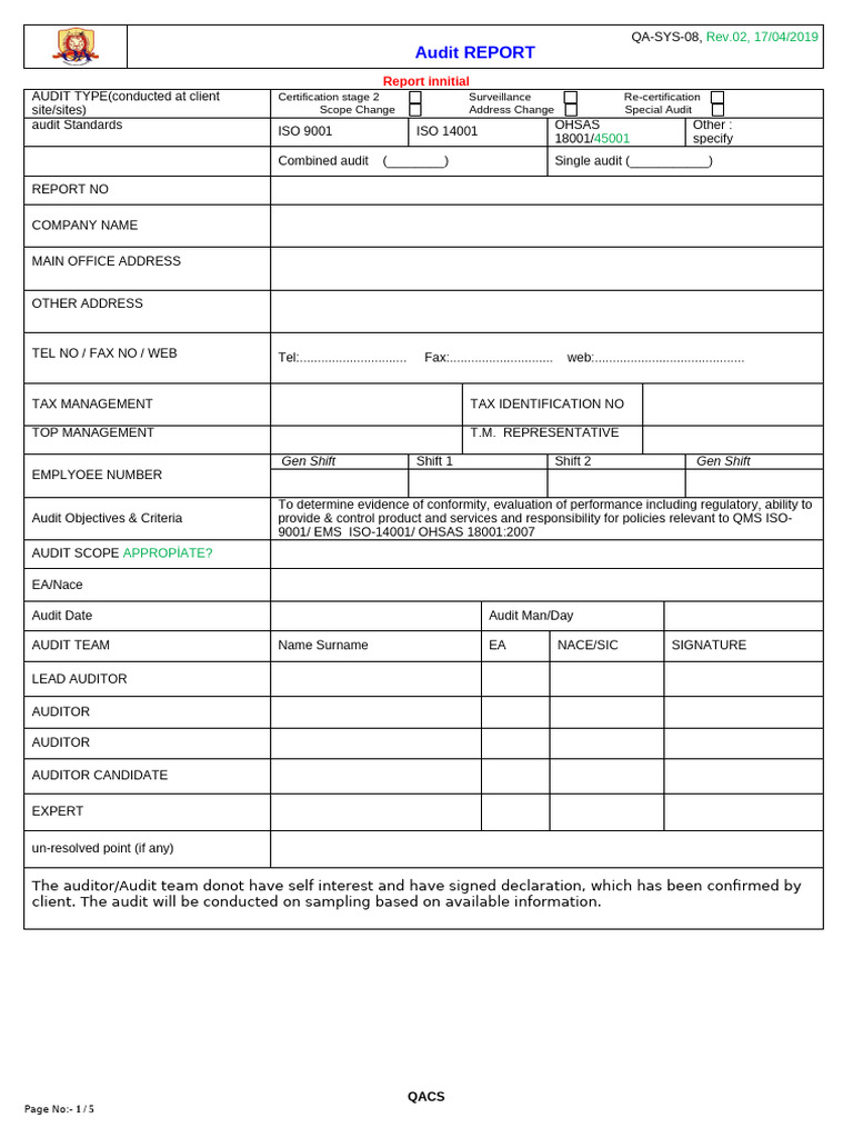 SYS-08 Audit Report | PDF | Audit | Auditor's Report