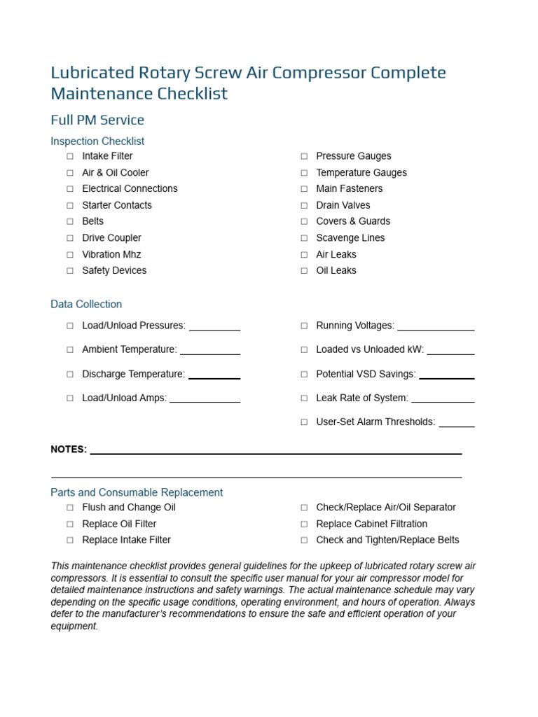 Lubricated_Rotary_Screw_Air_Compressor_Maintenance_Checklist.docx_1 (1 ...