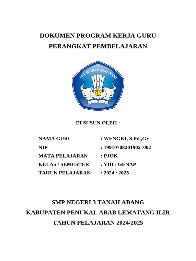 Contoh Cover Dokumen Program Kerja Guru Dan Lembar Pengesahan | PDF