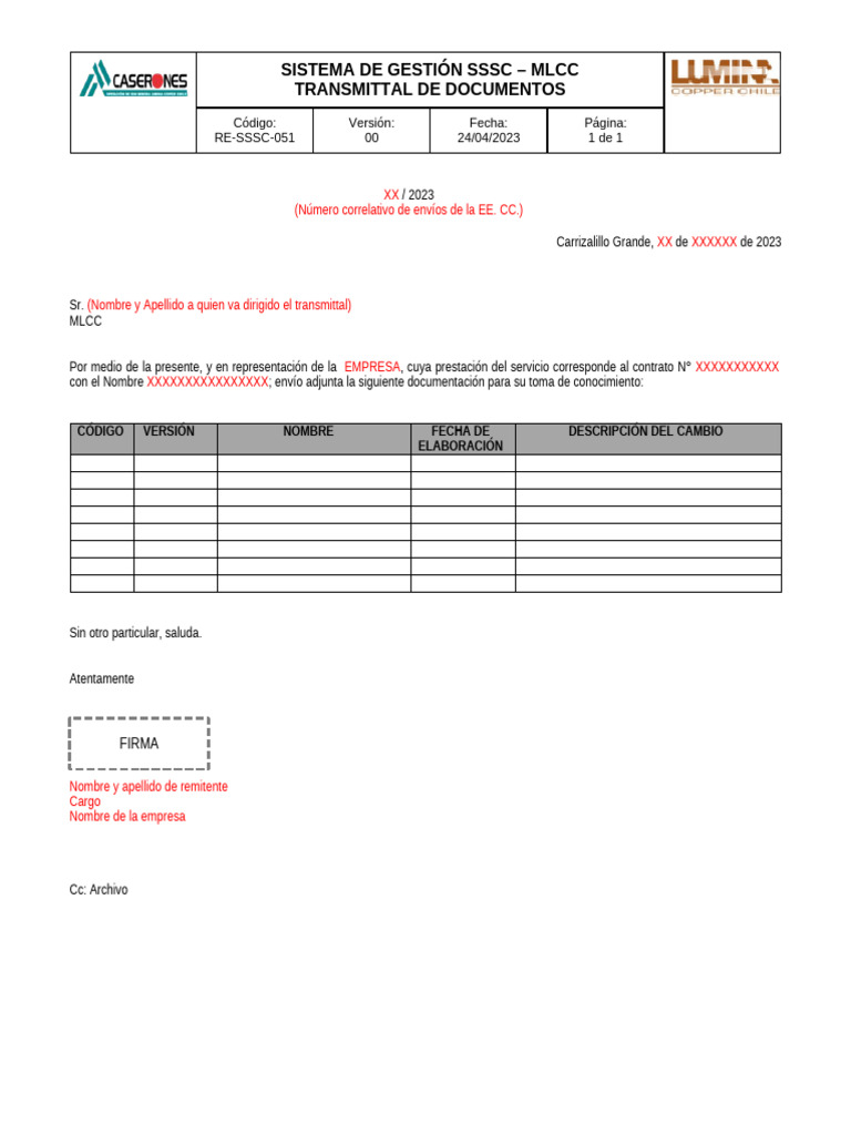 RE-SSSC-051 Transmittal de documentos V00 24-04-2023 | PDF