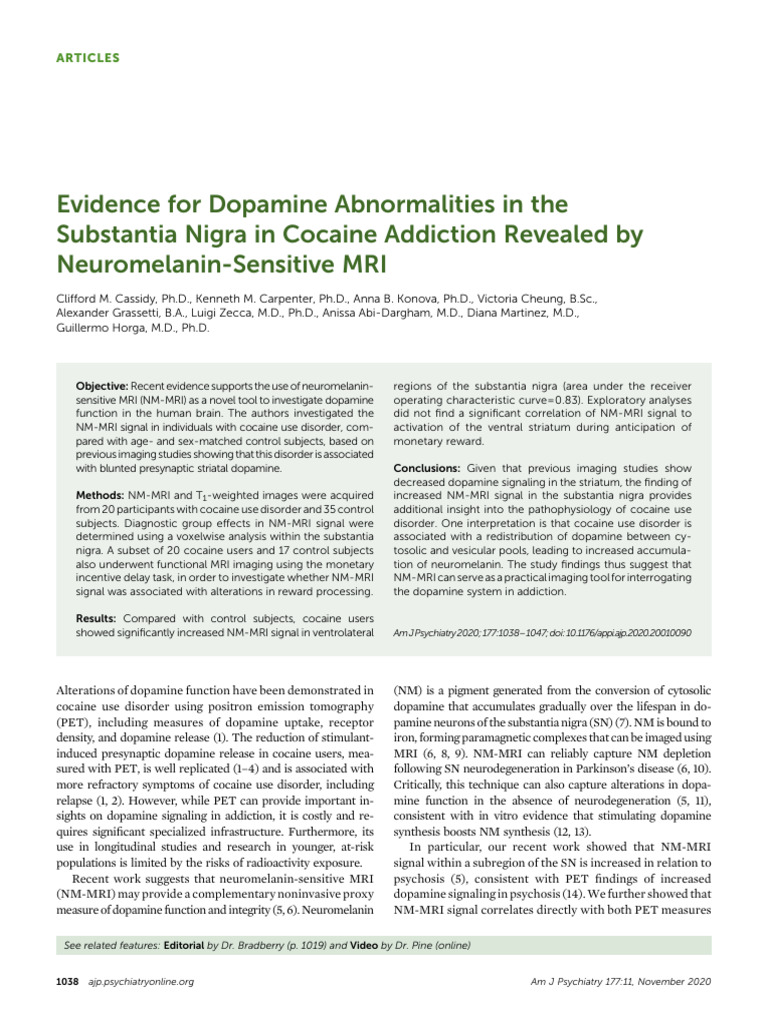 Evidence For Dopamine Abnormalities in The | PDF | Dopamine | Chemical ...