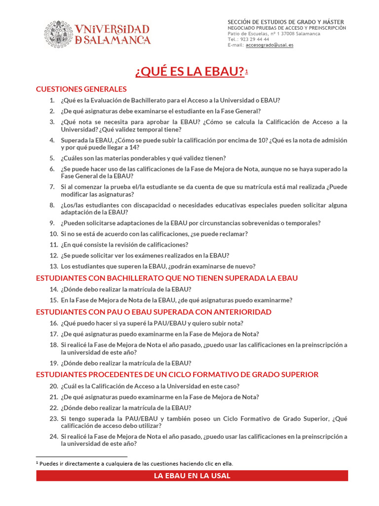 Guía Completa sobre la EBAU en la USAL | PDF