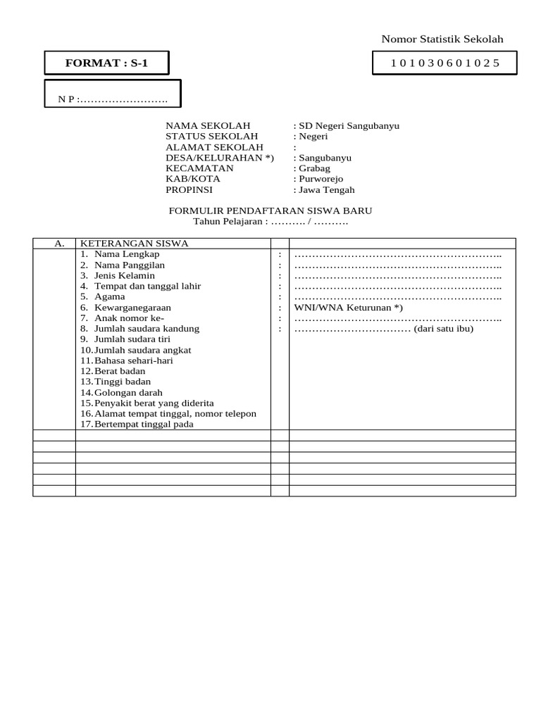 Formulir PPDB Kelas 1 | PDF