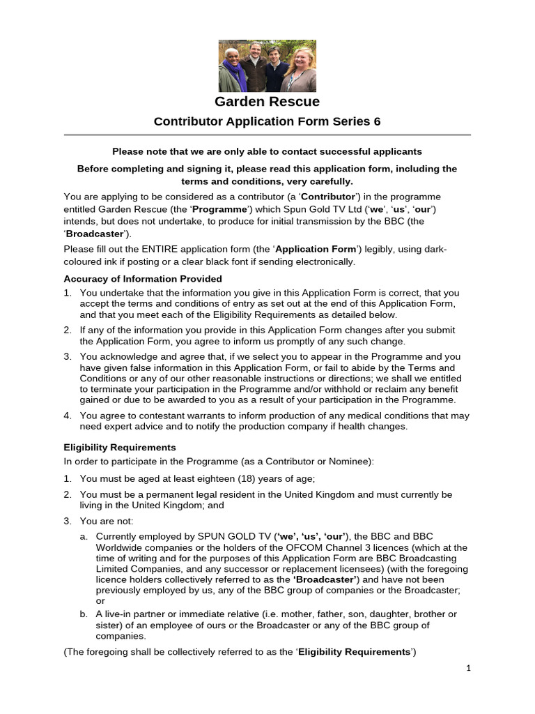 Garden Rescue Application Form Series6a | PDF | Bbc | License