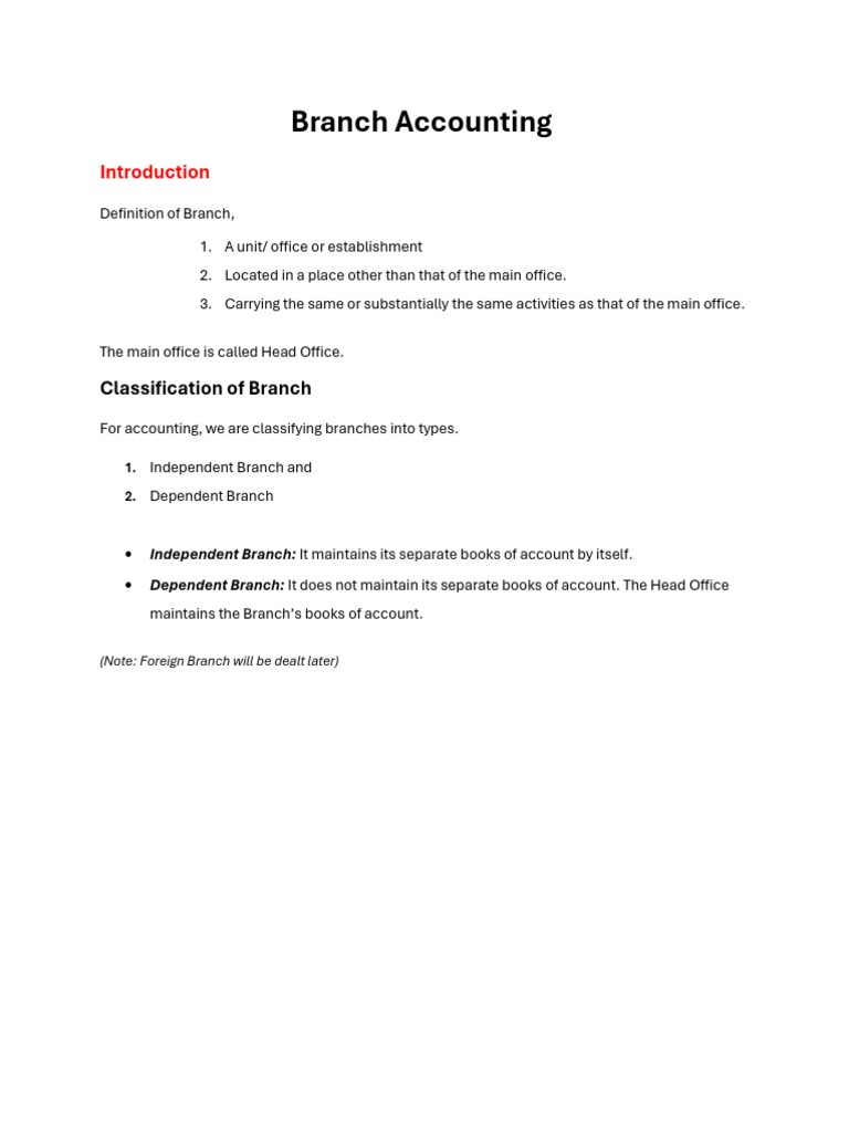 Branch Accounting Essentials | PDF | Business Economics | Accounting
