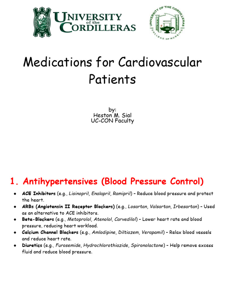 Medications For Cardiovascular Patients | PDF | Heart | Heart Failure