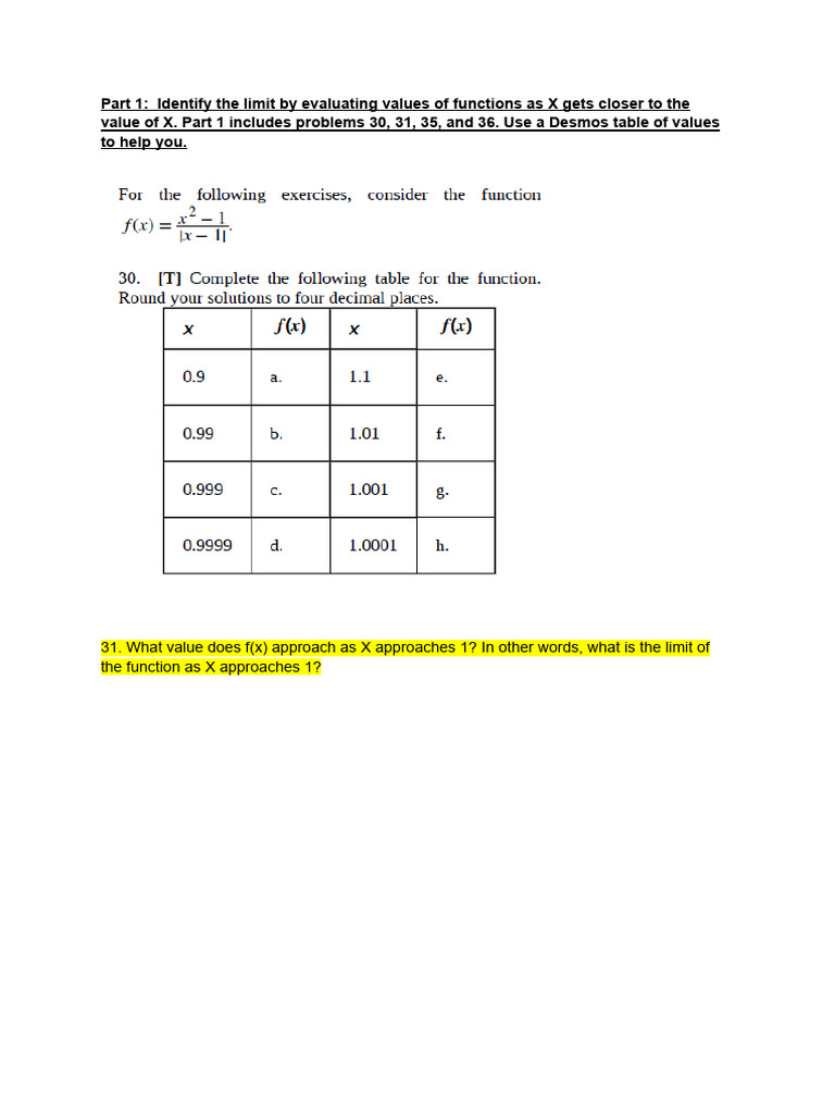CHRISTMAS ASSIGNMENT - Calc H - The Limit of A Function Problems | PDF