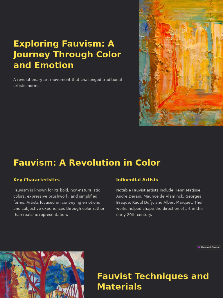 Exploring Fauvism a Journey Through Color and Emotion | PDF | Style | The Arts