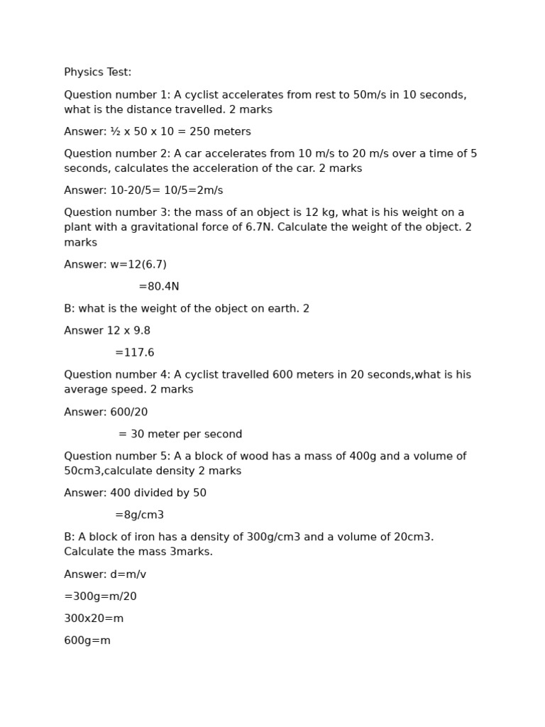 Physics Test Questions and Answers | PDF
