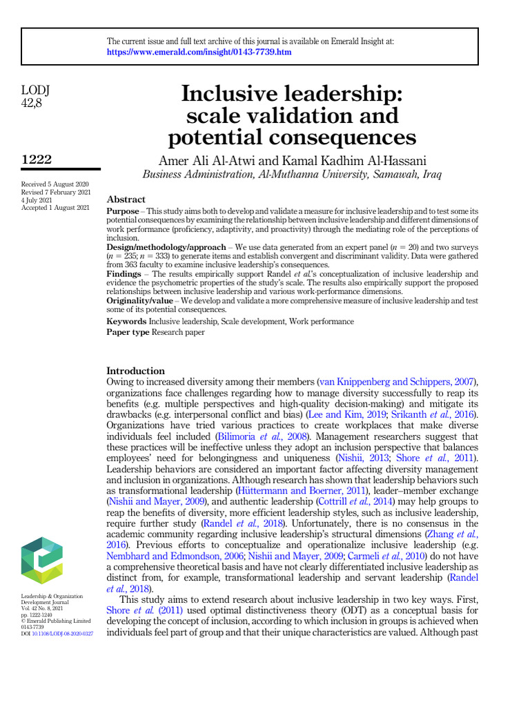Validating the Inclusive Leadership Scale | PDF | Leadership | Factor ...