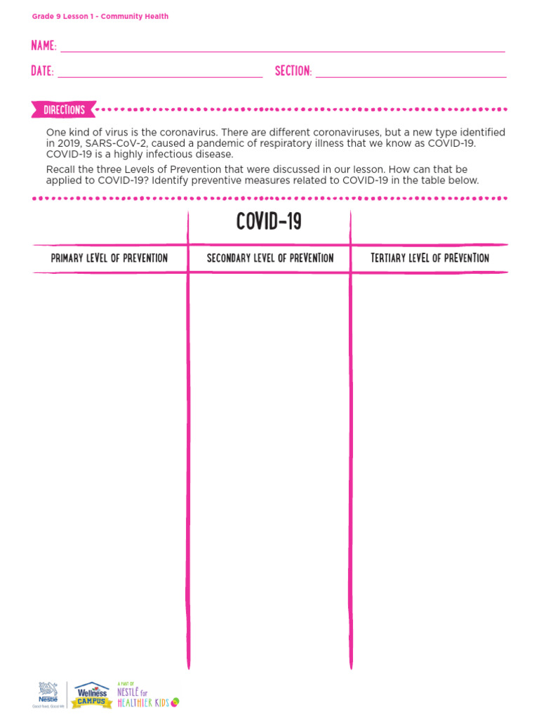Lesson 1 - Community Health Worksheet 3 1 | PDF