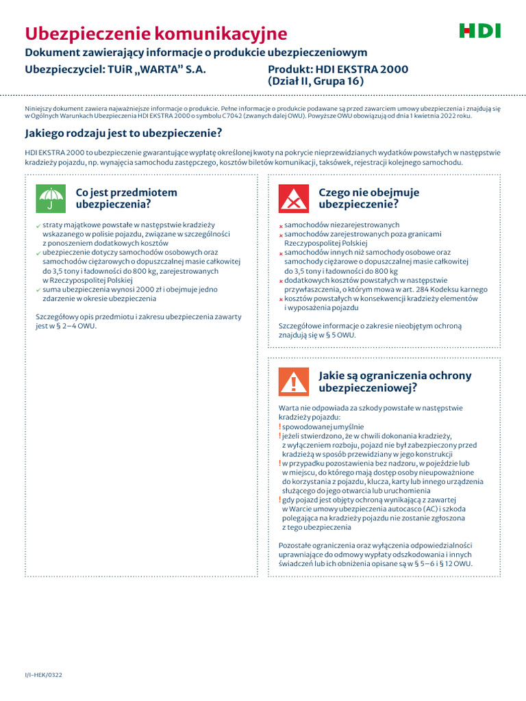 OWU HDI Ekstra 2000 C7042 IPID | PDF