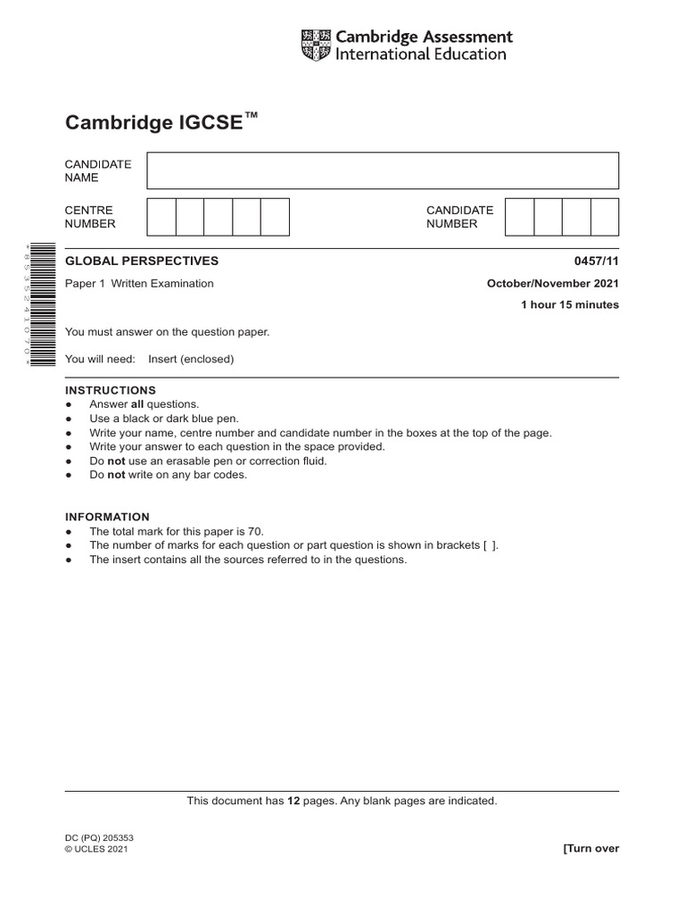 Cambridge IGCSE Global Perspectives Exam 2021 | PDF | Climate Change ...