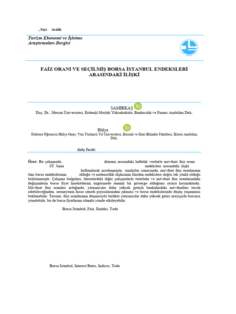 Faiz Oran - Ve Se - Ilmi - Borsa - Stanbul Endeksleri Aras - Ndaki Ili - Ki (#1586154) - 4370159 ...