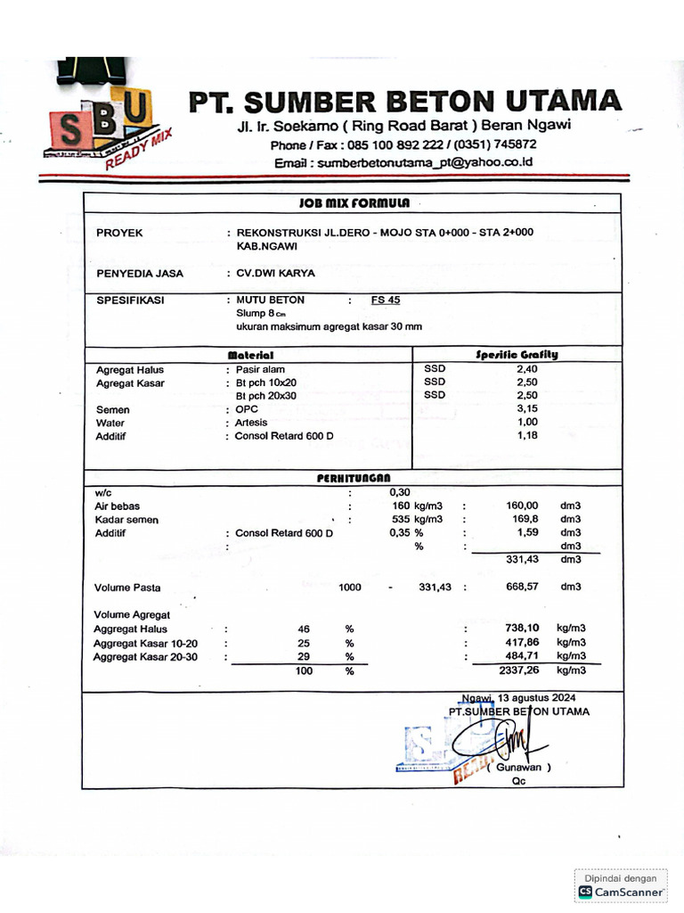 Jmf Beton Dwi Karya | PDF