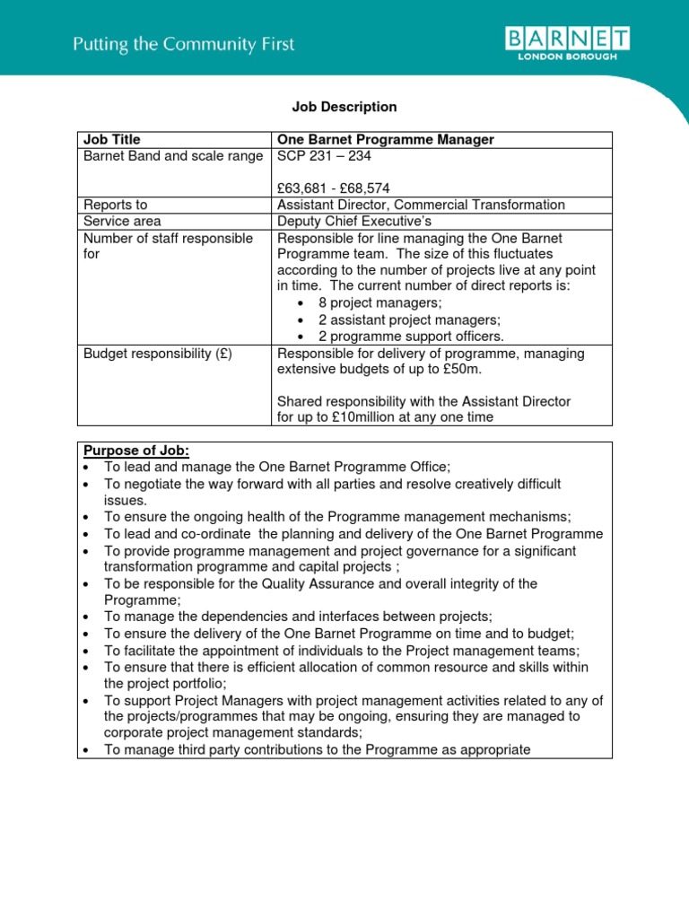 One Barnet Programme Manager - Role Profile - 100691 | PDF | Project ...