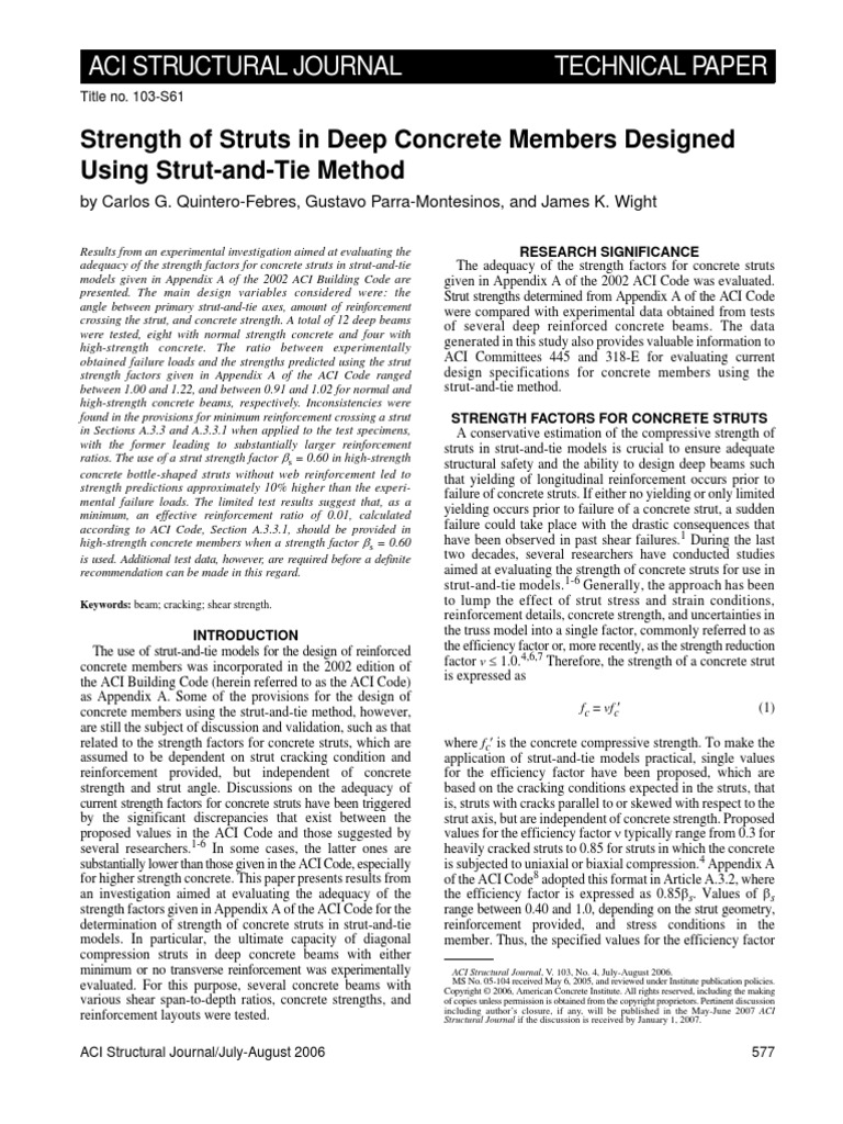 103-s61 Strength of Struts in Deep Concrete Members Designed Using ...