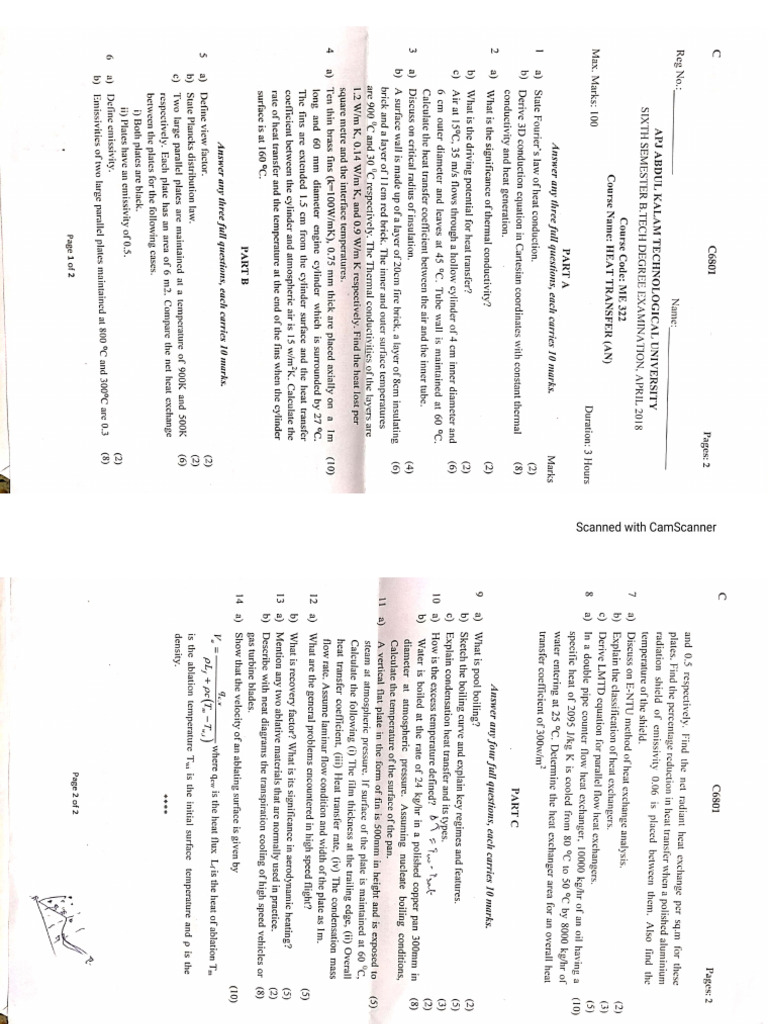 Heat Transfer - ktu qbank | PDF