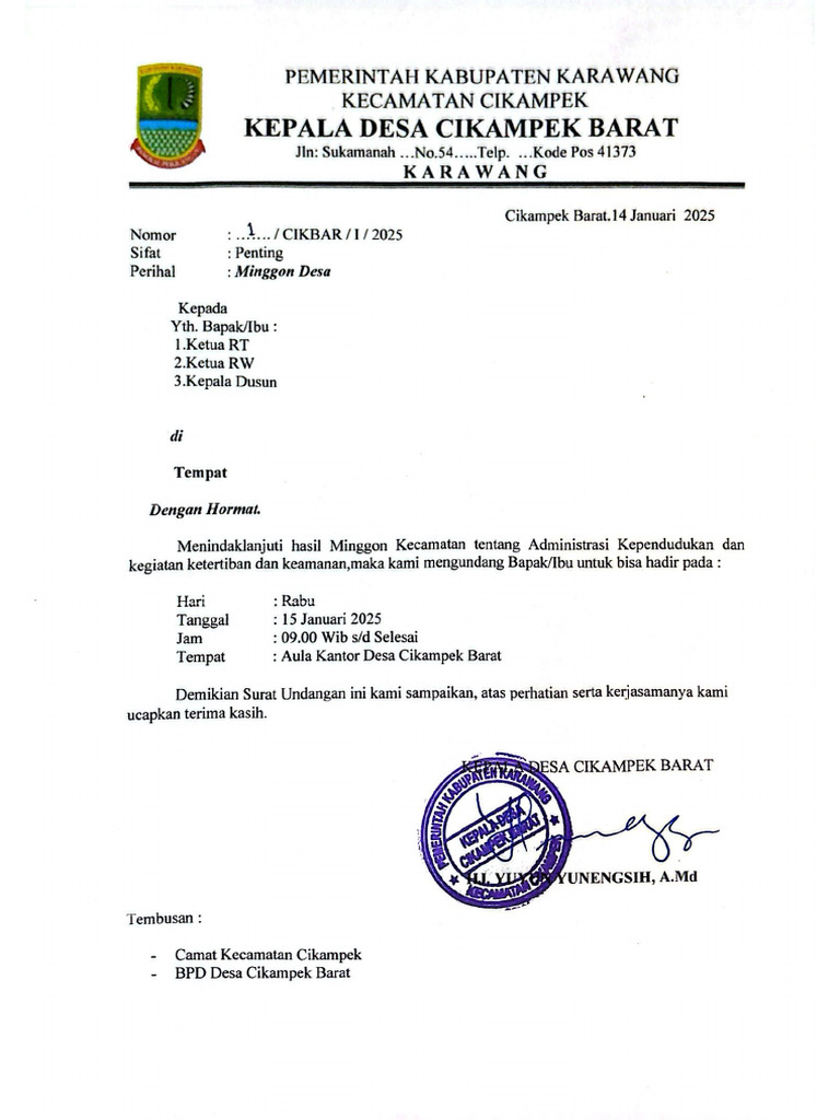 Undangan Minggon Desa CIKBAR | PDF