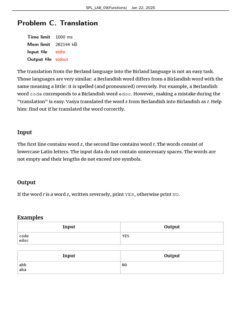 Problem C. Translation: Stdin Stdout | PDF