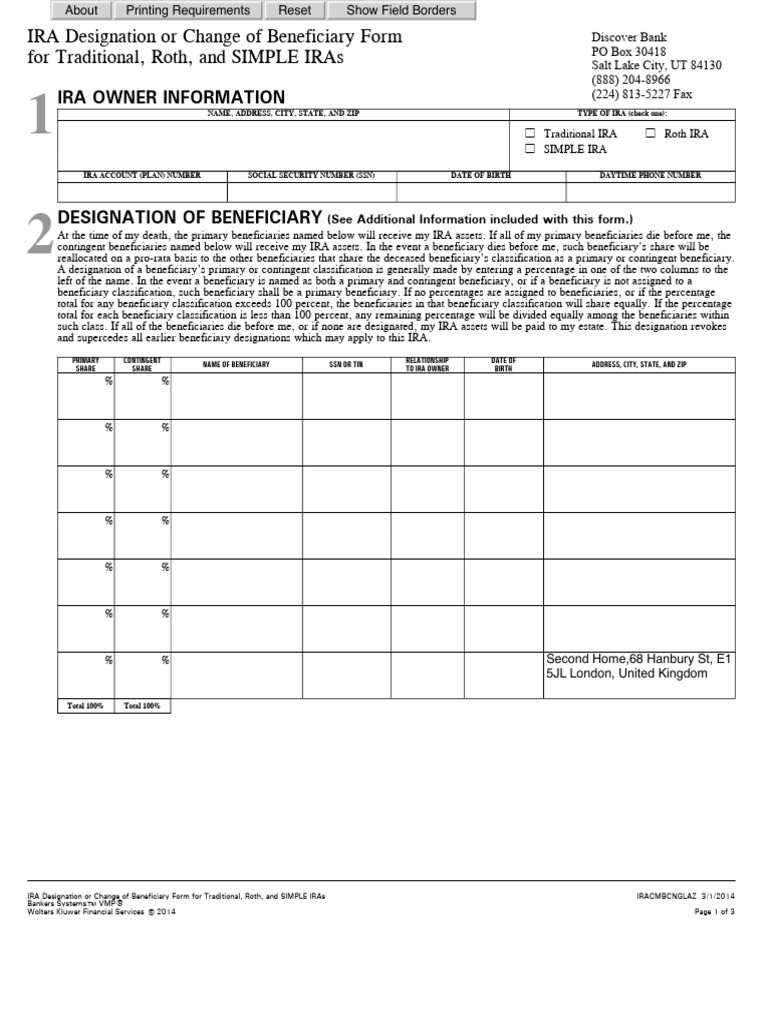 IRA Beneficiary Designation Form | PDF | Individual Retirement Account ...