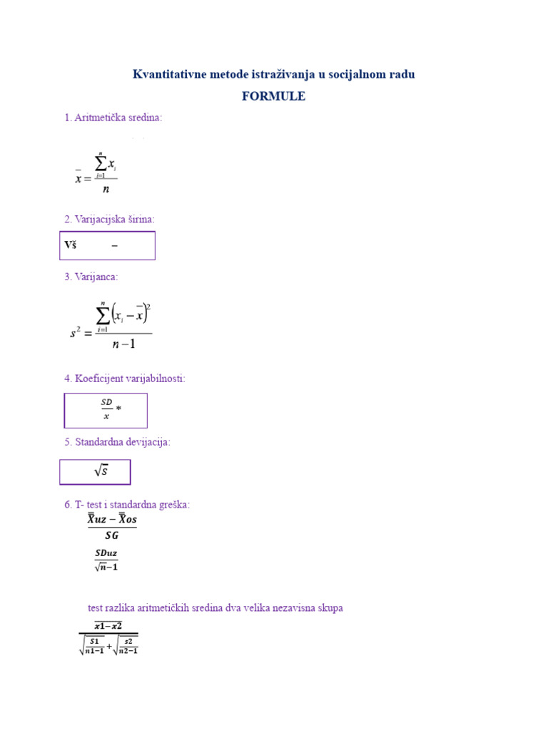 Formule Za Kvantitative Metode U SR | PDF