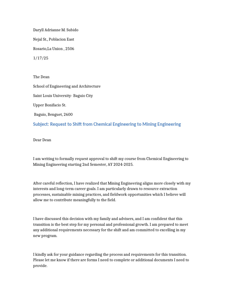 Shifting Request Letter | PDF