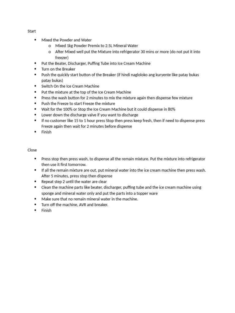 Ice Cream Machine Operation Guide | PDF
