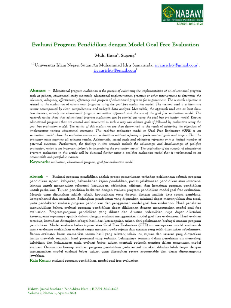 1 Evaluasi Program Pendidikan Model Goal Free Evaluation | PDF
