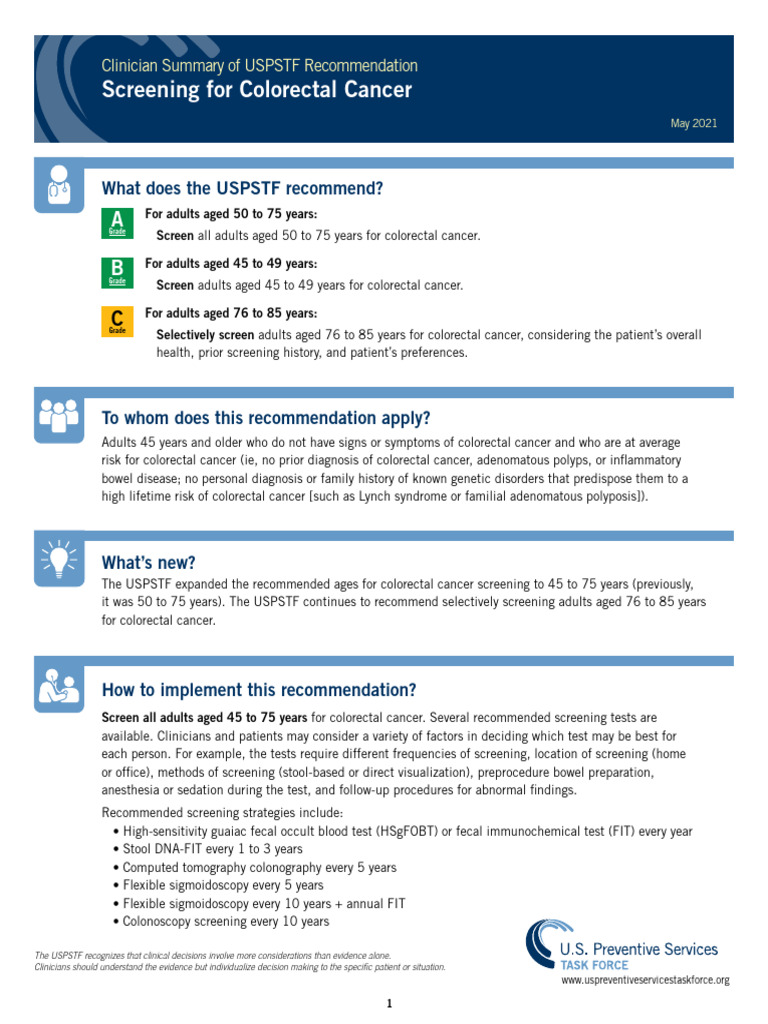 Colorectal Cancer Screening Final Rec Clinician Summary | PDF | Colorectal Cancer | Cancer