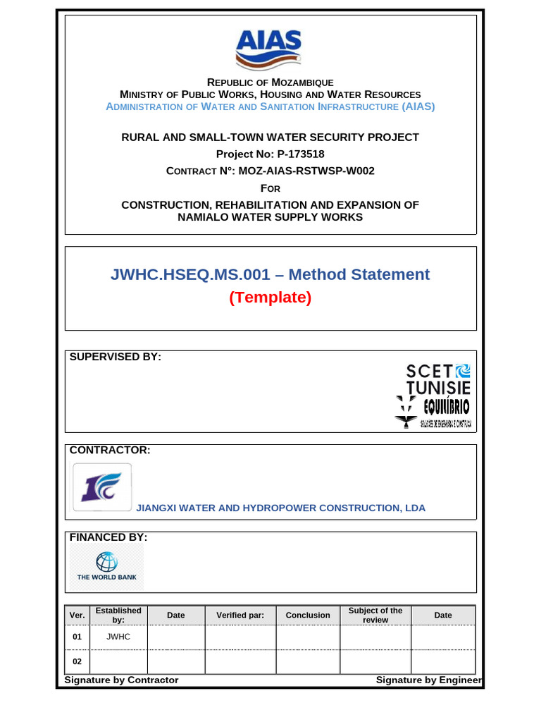 JWHC - hse.MS.001 - Method Statement | PDF | Safety | Regulatory Compliance