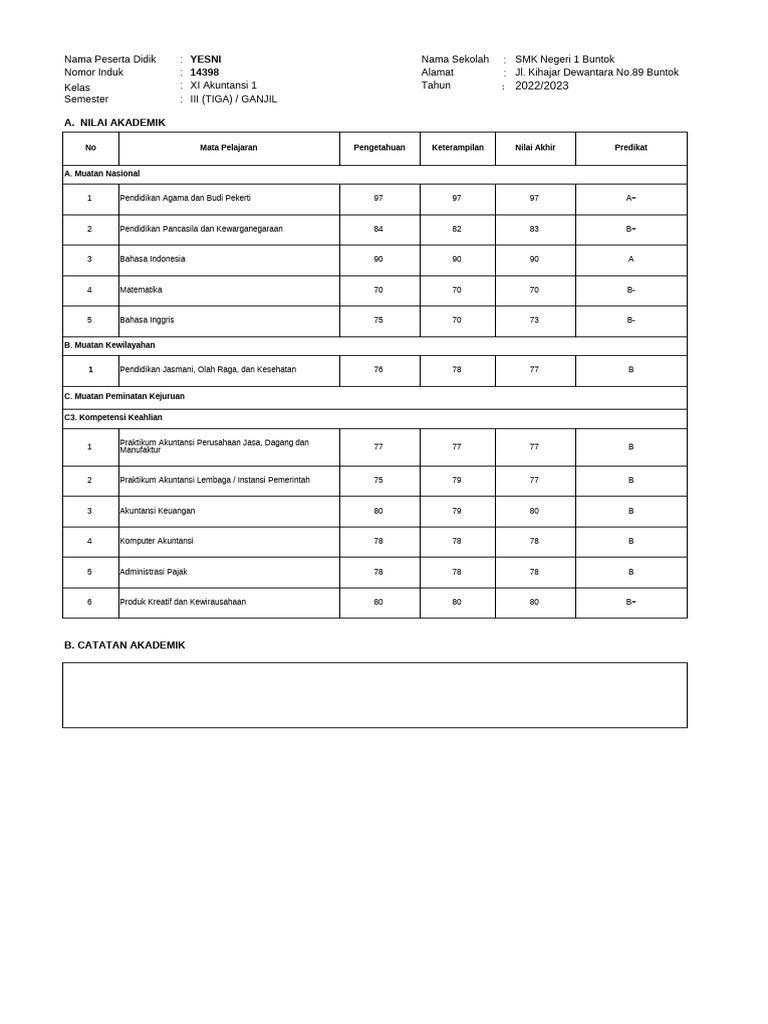 Rapor XI AK.1. SM. 3 | PDF